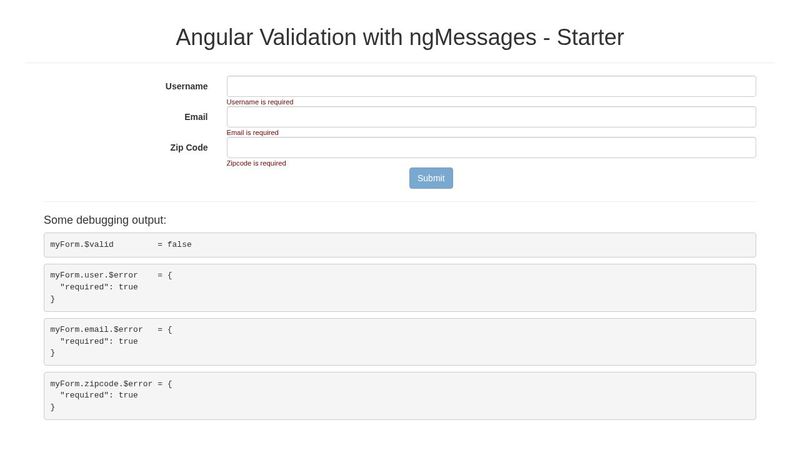 AngularJS - Form Validation with ngMessages & ngAnimate - Starter