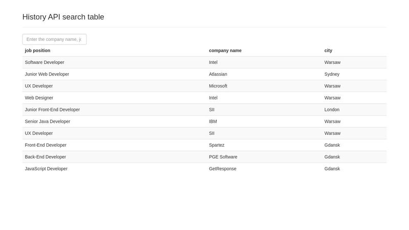 History API Search Table