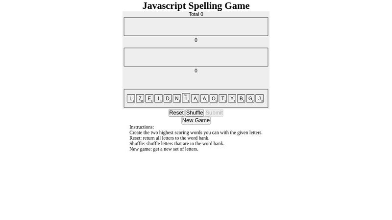 Javascript Spelling Game