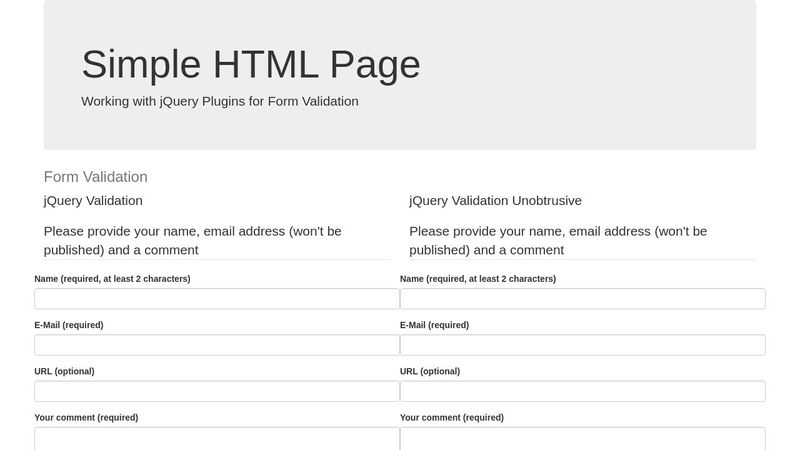 Simple HTML Page with Form Validation using jQuery Plugins
