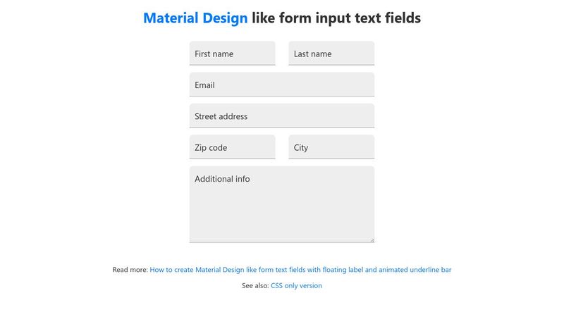 Material Design like form input text fields