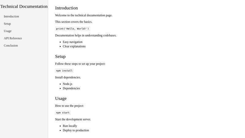 Technical Documentation Page