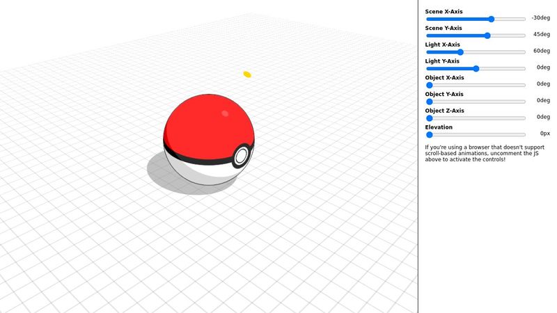 CSS-Only 3D Pokeball with Dynamic Lighting and Shadow Controls