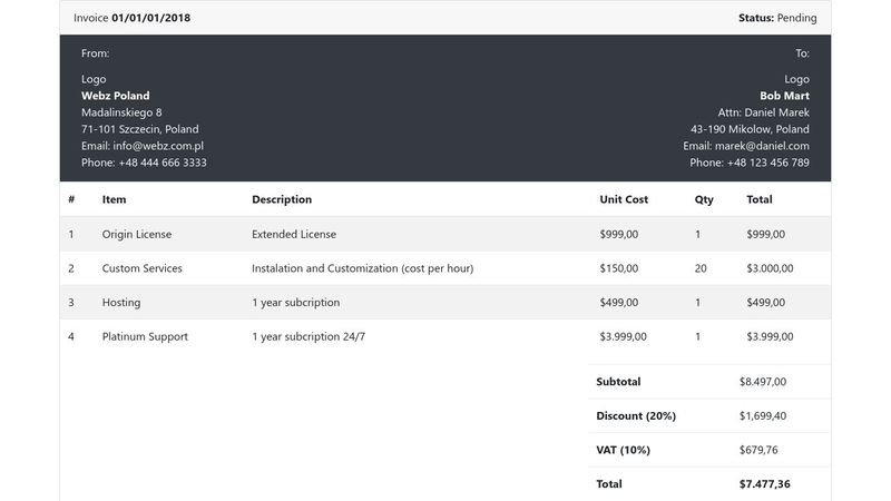 Invoice Template bootstrap 4