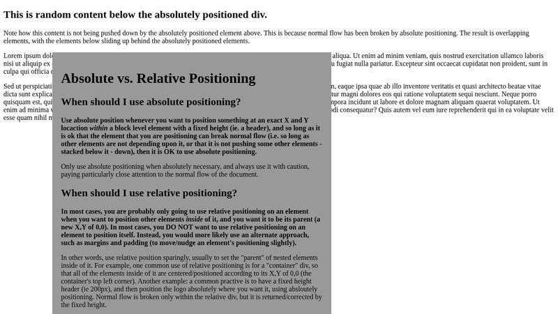 CSS Positioning Test #1: Absolute vs. Relative
