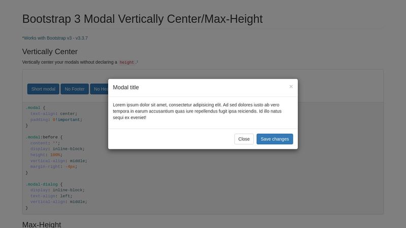 Bootstrap 3 Modal Vertically Center/Max-Height