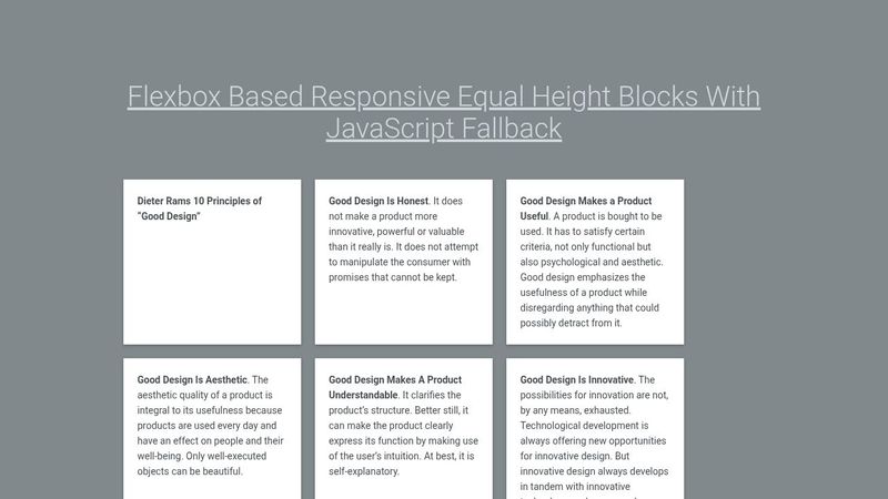 Flexbox Based Responsive Equal Height Blocks With JavaScript Fallback
