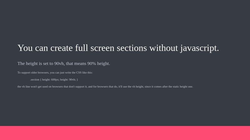 Full screen sections with CSS