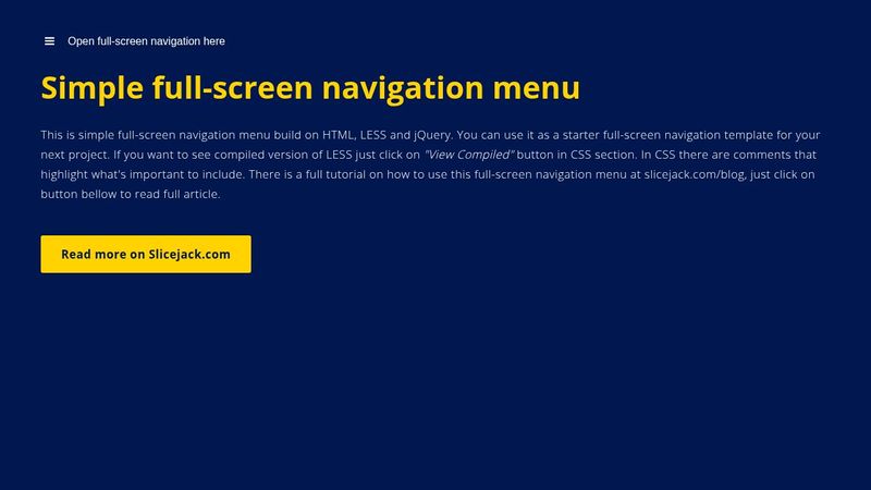Simple full-screen navigation menu