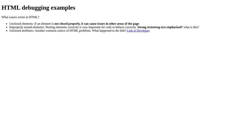 Debugging HTML Fixed