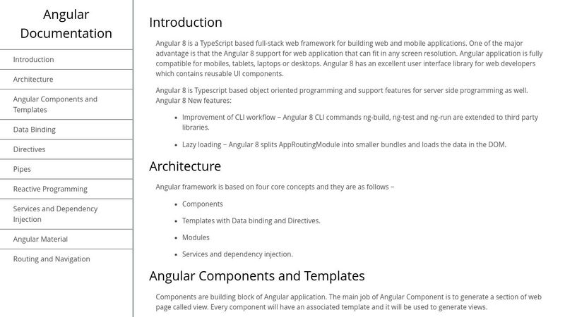 Angular Documentation Page