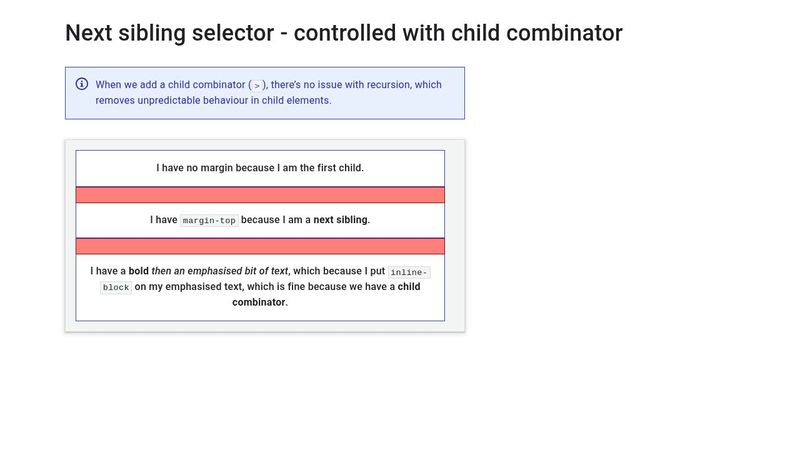 Learn CSS - Next sibling selector - controlled with child combinator