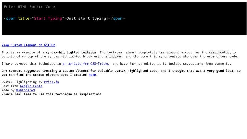 Editable, syntax-highlighted code using z-indexes