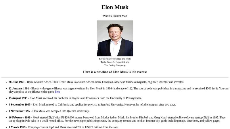 Elon Musk Tribute Page