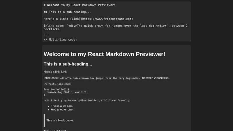 React Markdown Previewer