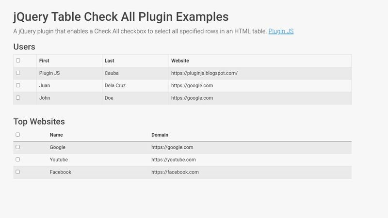 Select All Table Rows With A Checkbox jQuery Plugin - TableCheckAll.js