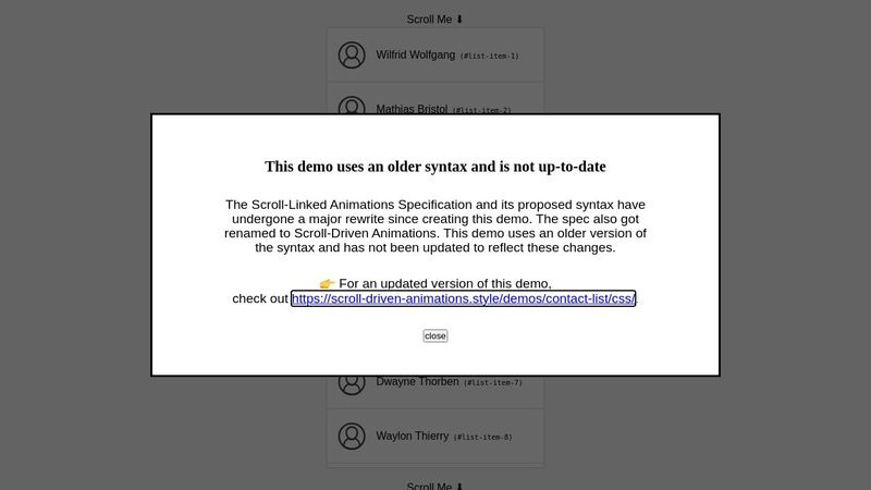 Scroll-Linked Animations: Fly-In Contact List (Fly-In + Fly-Out) (WAAPI + ScrollTimeline 2022 ...