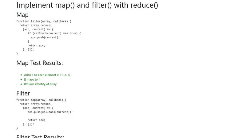 Implement Map And Filter With Reduce With Unit Tests