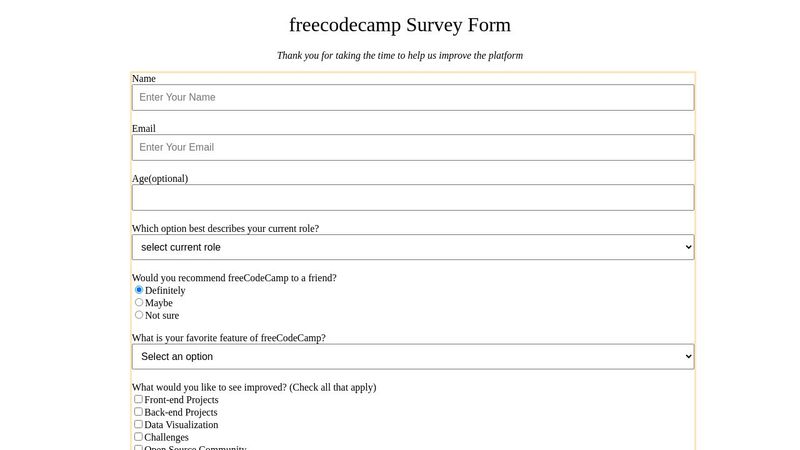 Free code camp survey form