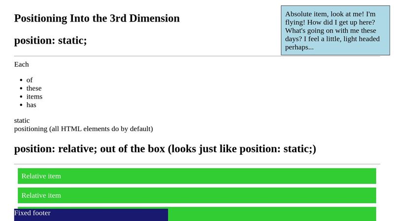 CSS Position - Properties Reference
