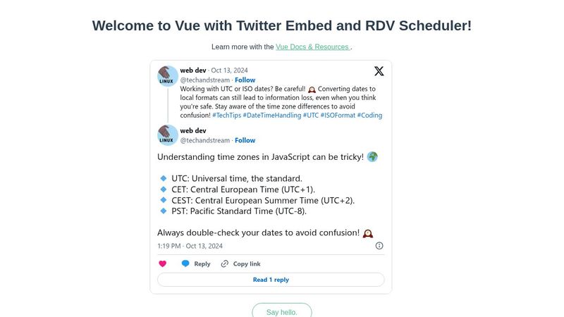 Updated Vue.js Component with Tweet Embed
