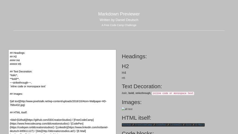 Build a Markdown Previewer (A Free Code Camp Challenge)