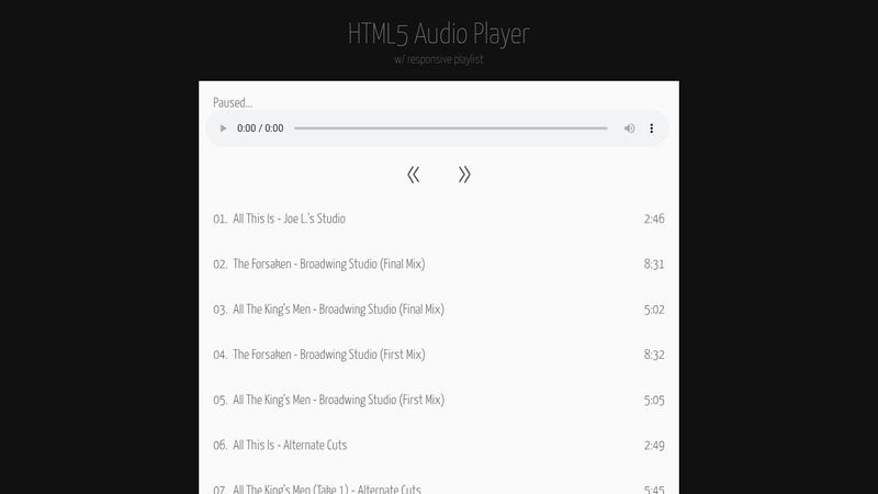 HTML5 Audio Player with Responsive Playlist