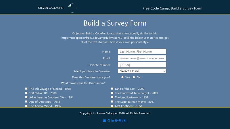 Free Code Camp: Build a Survey Form