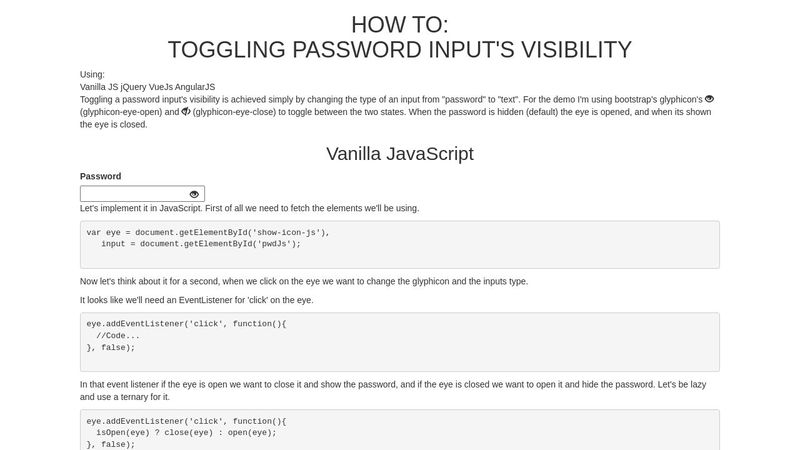 WIP - Toggling password JS JQUERY ANGULAR VUEJS