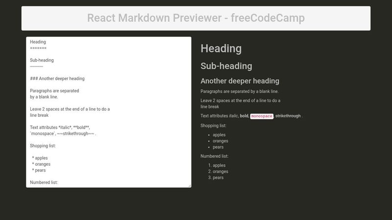 React Markdown Previewer (freeCodeCamp)