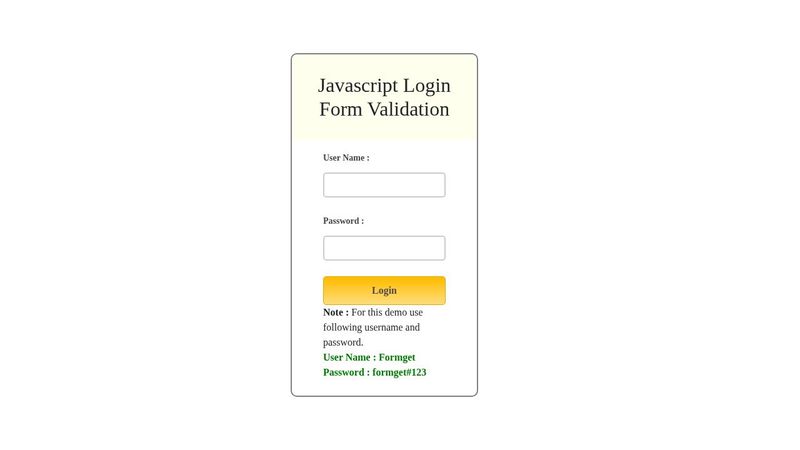 Js Login Form Validation start