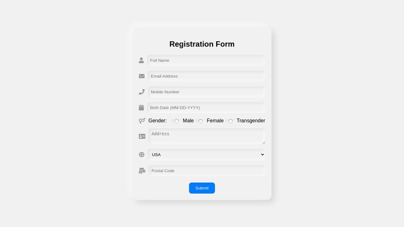 Neumorphic Registration Form html css