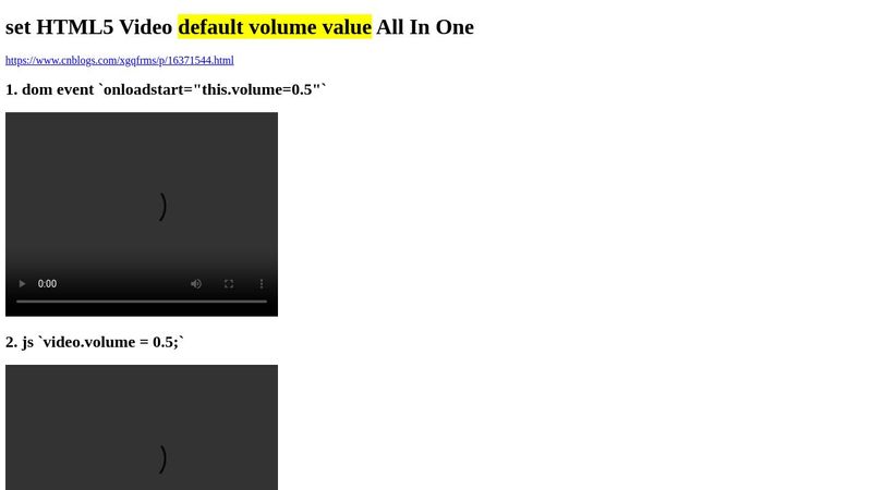 set HTML5 Video default volume value All In One