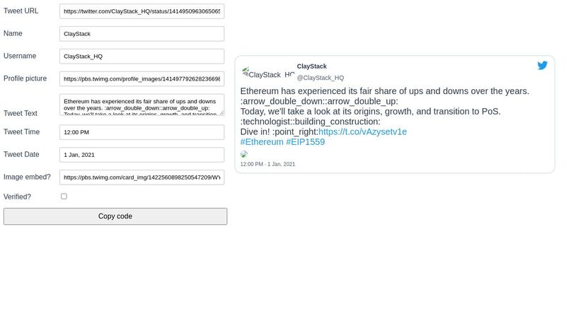 Embedded tweet HTML generator for MailChimp