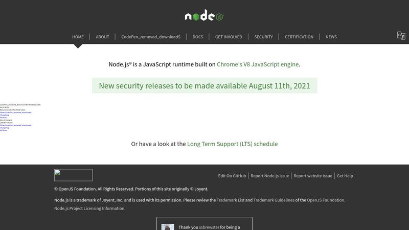Node.js home page