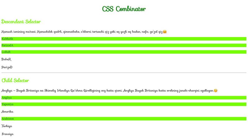 CSS Combinator Example