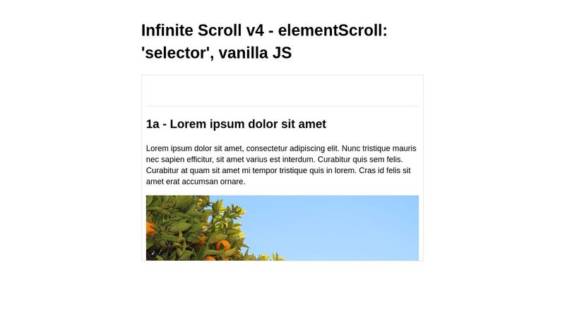 Infinite Scroll v4 - elementScroll: 'selector', vanilla JS