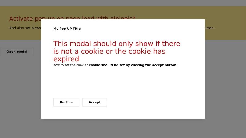 Alpine JS Pop-up on Page load if no cookie set