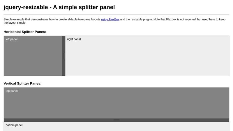 jquery-resizable - Resizable Splitter Panels