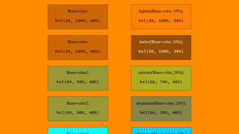 Sass Color Functions Mapped to HSL changes