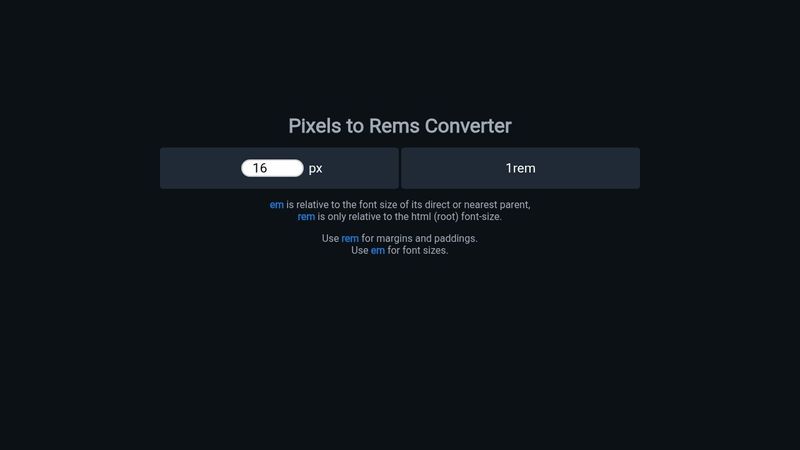 Pixels to Rems Converter
