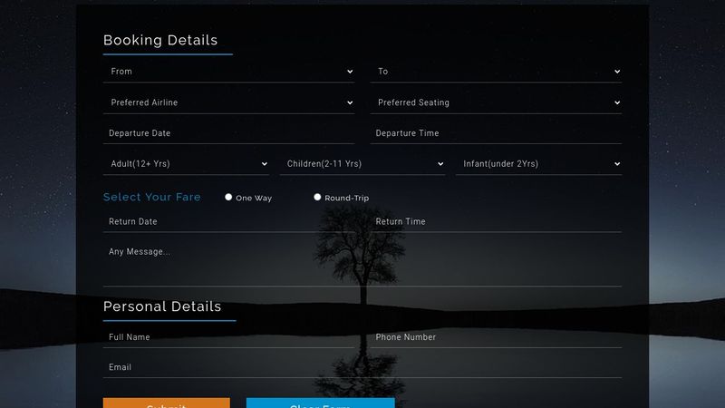 Airline Booking Form a Responsive Widget Template