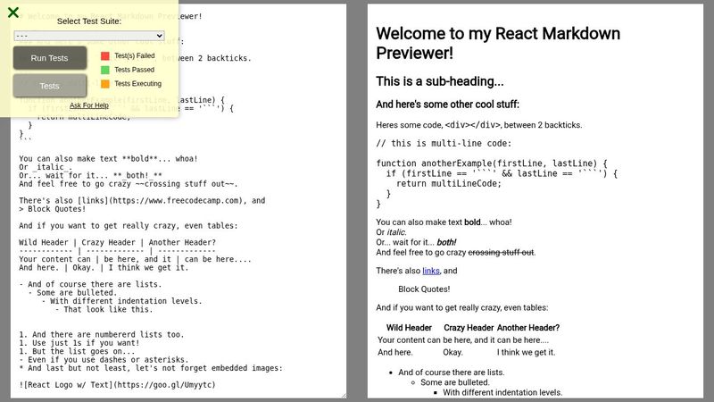 freeCodeCamp - Build a Markdown Previewer