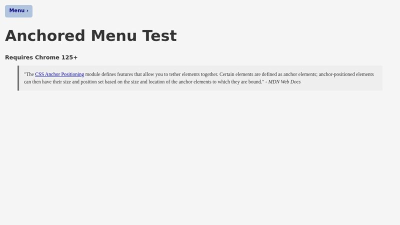 Positioned and Anchored Popover Menu