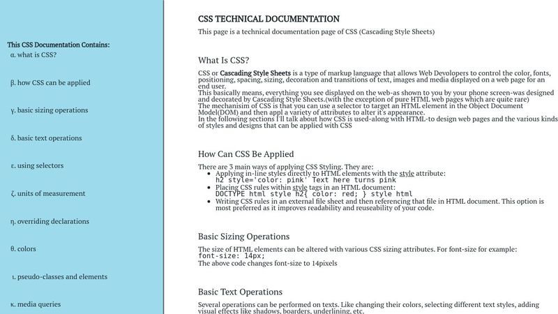 CSS Technical Documentation Page