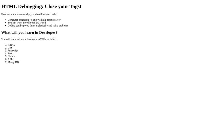 debugging html exercise