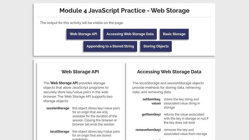 Module 4 Coding Activity - Web Storage - STARTER - PLEASE FORK