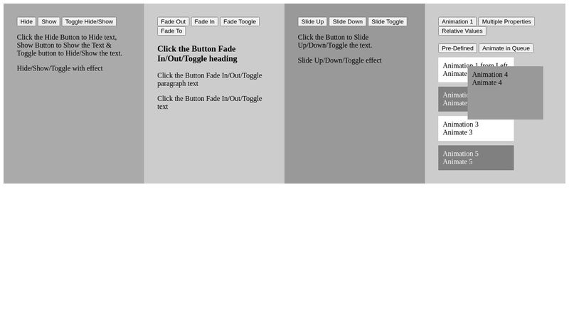 jQuery Effects Hide/Show, Fade, Slide, Animate