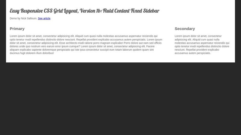 Easy Responsive CSS Grid Layout, Version 1b: Fluid Content Fixed Sidebar