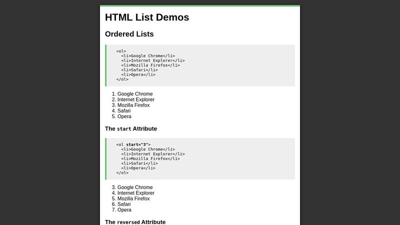 HTML List Demos